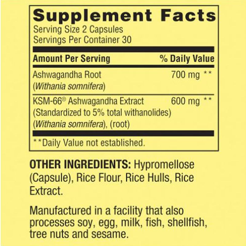 H4U__4 TOP Care Ashwagandha Dietary Supplement, 1300 mg, 60 Vegetarian ...