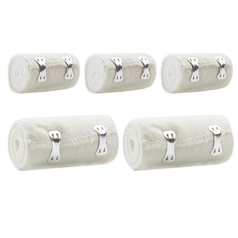 RUIJIE Elastic Gauze Bandages, 5 Rolls, Compression Bandages with Metal ...