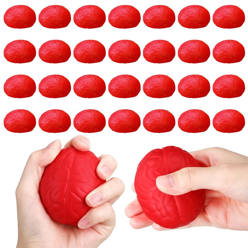 Jenaai 30 Pcs Brain Stress Ball Halloween Squeeze Toy 2.76 Inch PU Hand ...