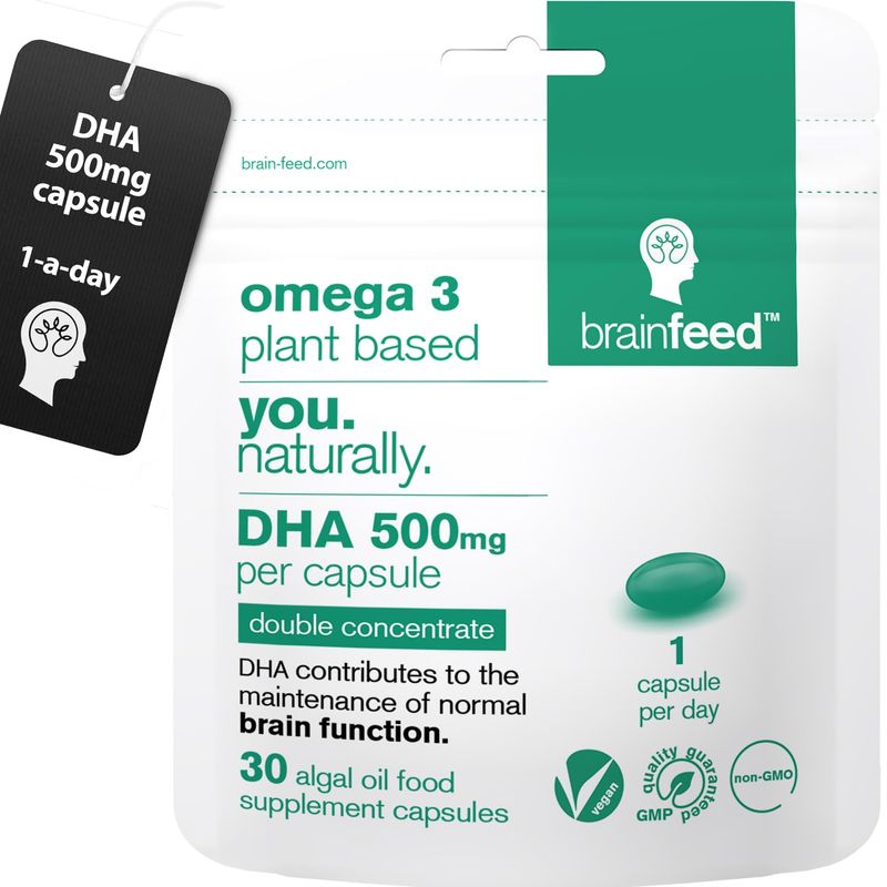 DHA Supplements (30) | Omega 3 DHA 500mg Per Capsule – 1 A Day | Algae Oil Omega 3 Capsules for ...