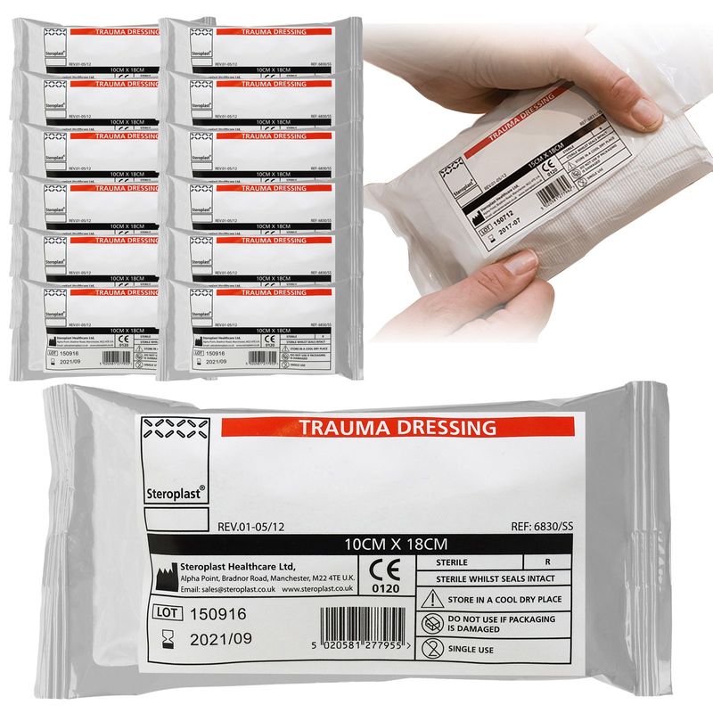 Steroplast Trauma Dressing Military Pack, 12x 10cm x 15cm FFD Field ...