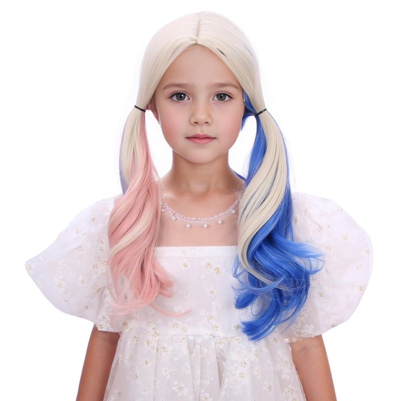 Edivd Pink and Blue Wig for Kids Girls Long Blonde Mixed Pink Blue Wavy ...