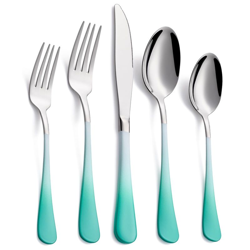 DINYWOW 20-Pieces Color Silverware Sets for 4,Green and White Handle ...