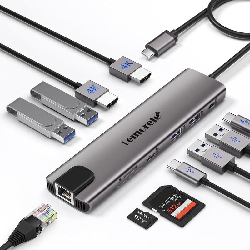 Aluminium Docking Station USB C Hub 2 HDMI, Gigabit Ethernet, 4 USB A ...