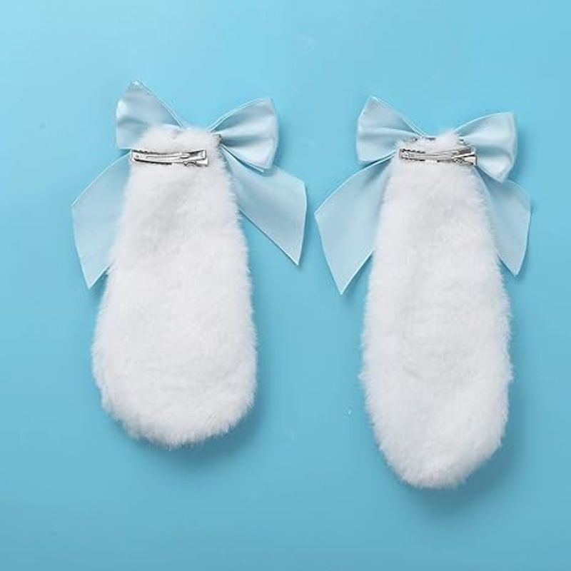 1Pair Blue Girls Bunny Plush Lop Ears Hair Clip Rabbit Furry Ears ...