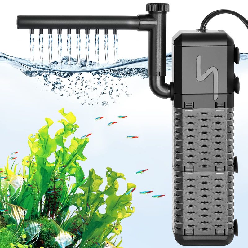 AQQA Aquarium Internal Filter, Submersible Power Filter with Rainwater Aerator System Adjustable ...