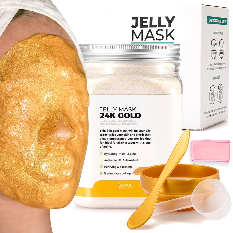 BRÜUN Jelly Mask Jar 24k Gold Mandelic AC AHA Peel-Off Face Care Rubber ...