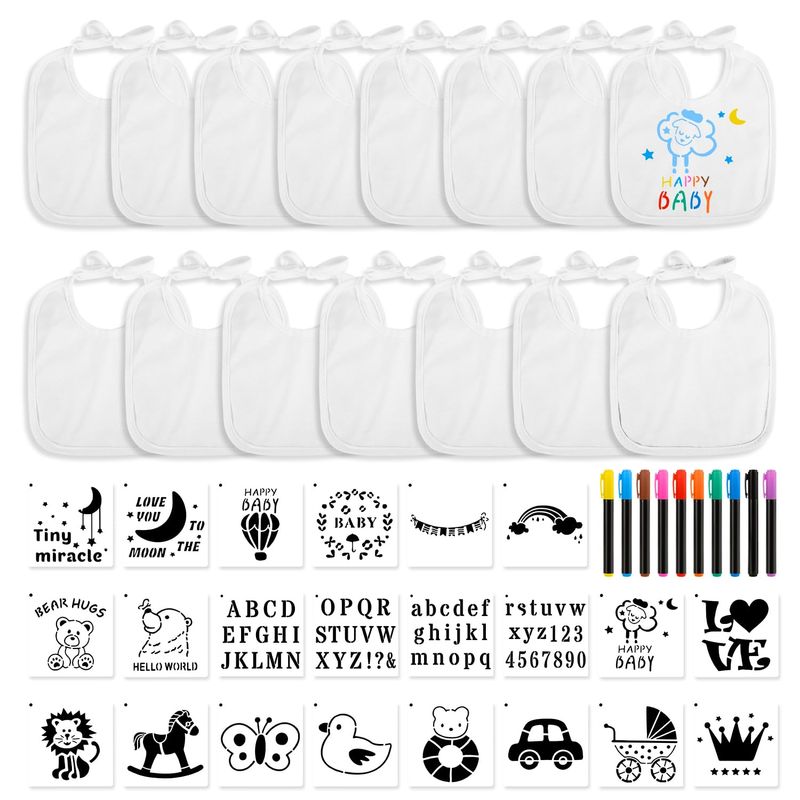 47pcs DIY Baby for Bibs Decorating Kit, Including 15pcs White Baby for ...