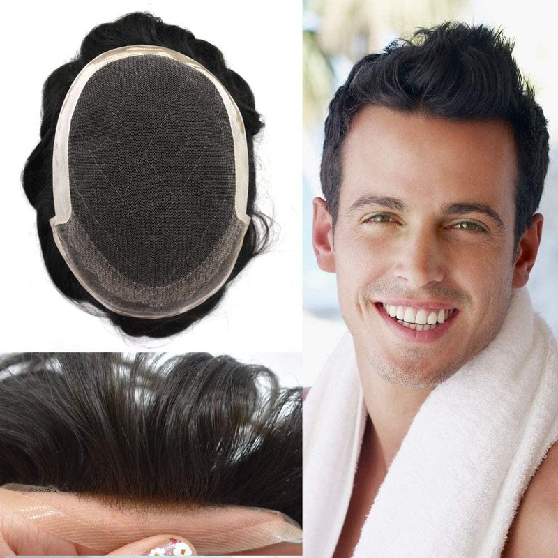 PUNRU HAIR Toupee For Men Hair Replacement System French Lace Mens ...