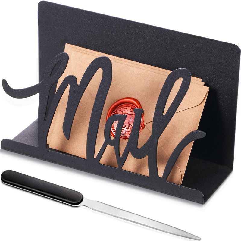 Mail Holder Black Metal Letter Sorter Tabletop Mail Cutout Organizer ...