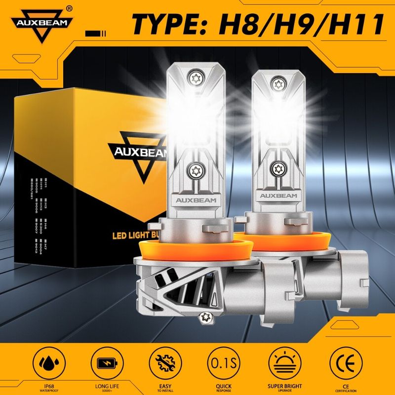 AUXBEAM H11 H9 LED Bulb Headlight High/Low Beam 6500K Super Bright Plug ...
