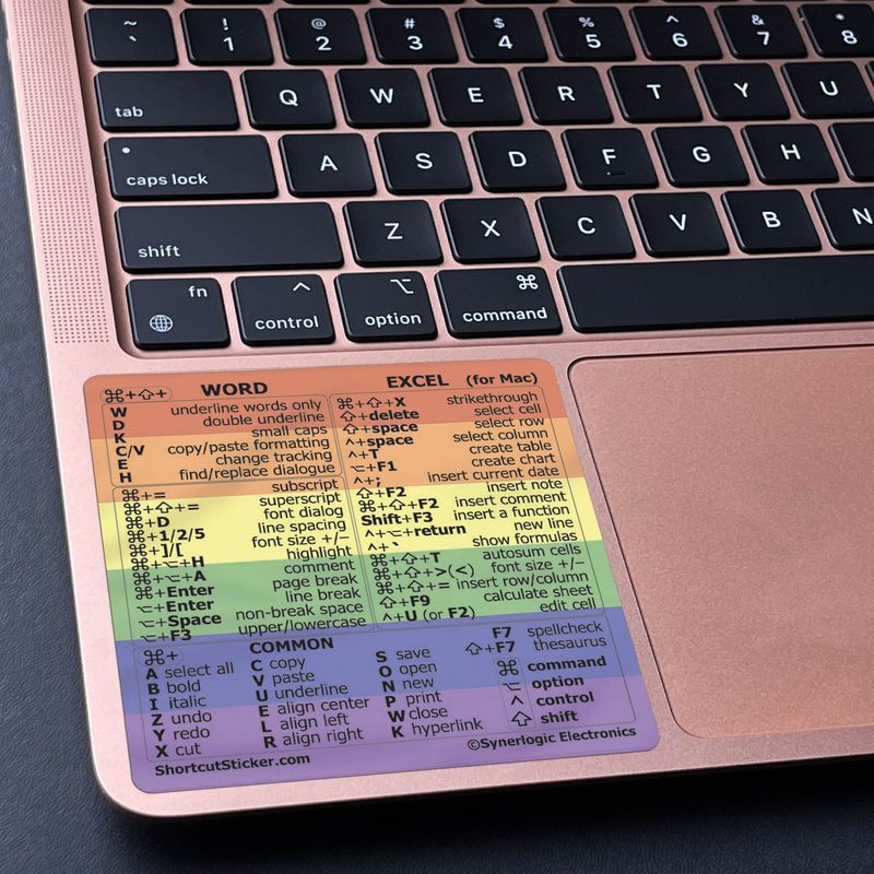 SYNERLOGIC Word/Excel (for Mac) Keyboard Shortcuts Sticker | No-Residue ...