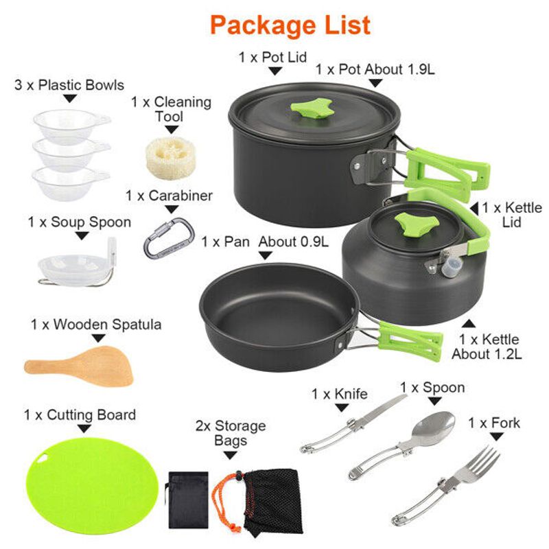 Camping Cooking Ware Set Cookware Aluminum Pot Pan Kettle Set Outdoor ...