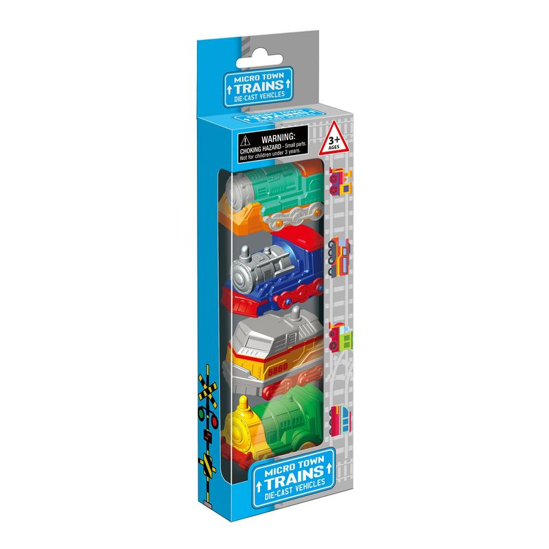 Micro Town Trains Die-Cast Vehicles, Set of 4 Colorful Train Toys, Ages ...