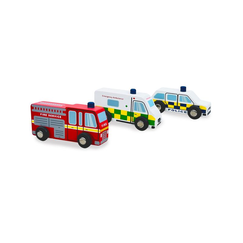 Indigo Jamm Emergency Vehicles, 3 Wooden Toy Emergency Service Car Set ...