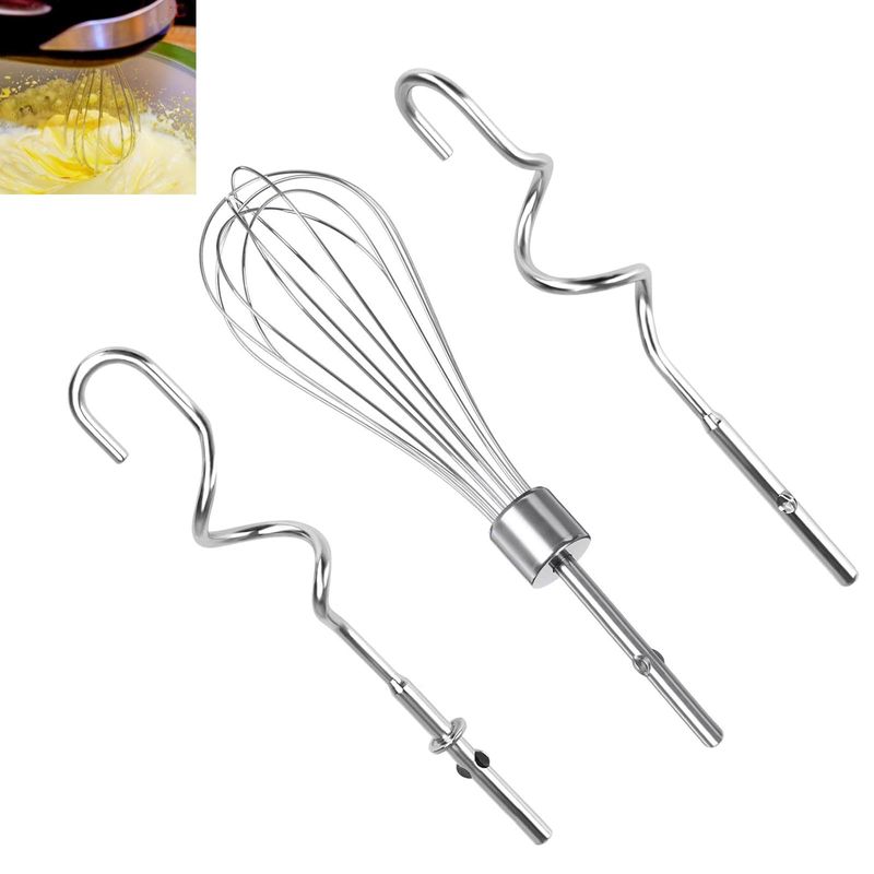 Wbgraceful 3-Piece Stainless Steel Hand Mixer Set: Beaters, Dough Hooks ...