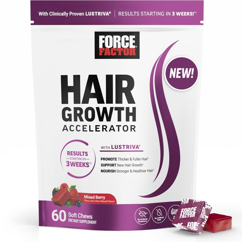 FORCE FACTOR Hair Growth Accelerator Soft Chews, Lustriva & Biotin to ...