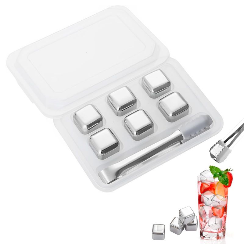 Liroyal Ice Cubes (Set of 6) Non-Melting Ice Stainless Steel Beer ...