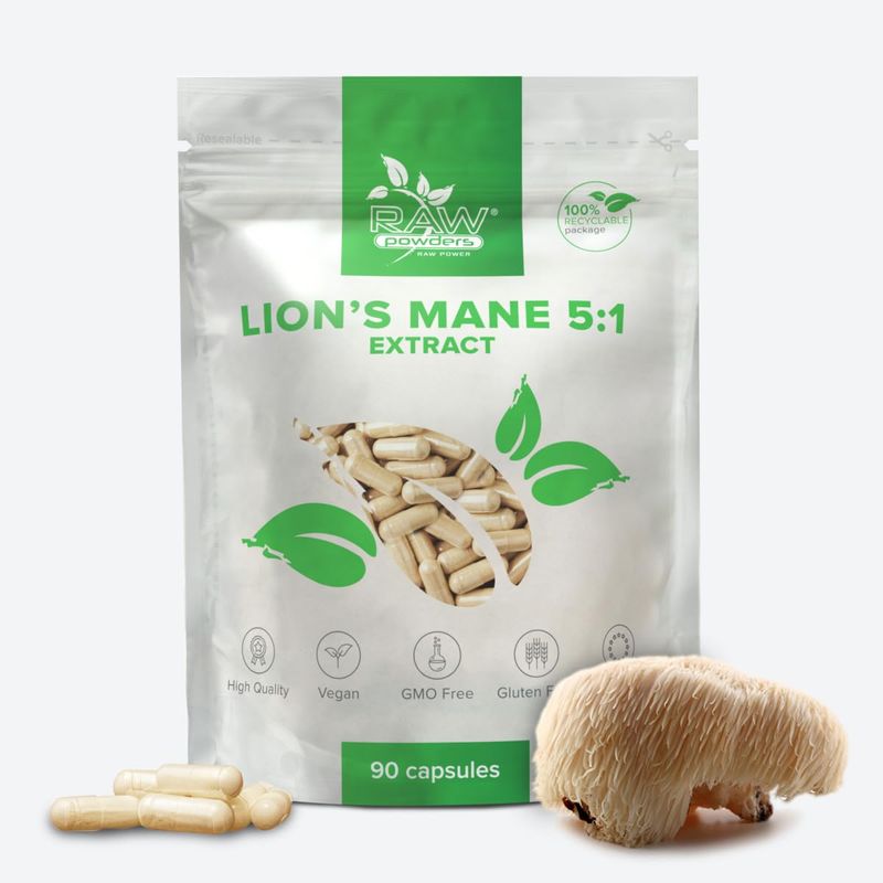Lion's Mane 5:1 Extract 500mg, 90 Caps – Cognitive & Nerve Support ...