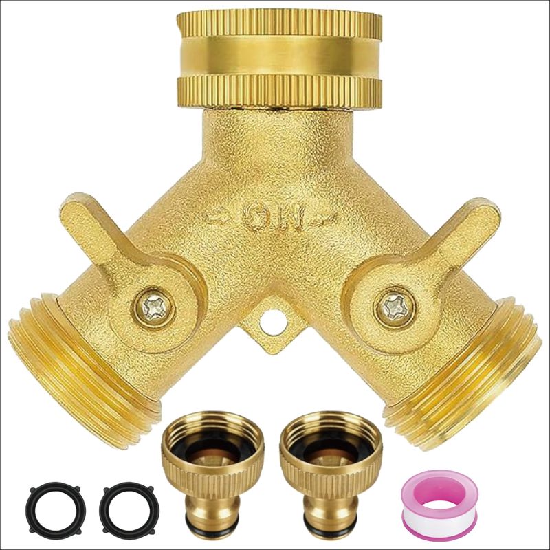 2 Way Garden Tap Splitter, 2-Way Tap Connector with Individual On/Off ...