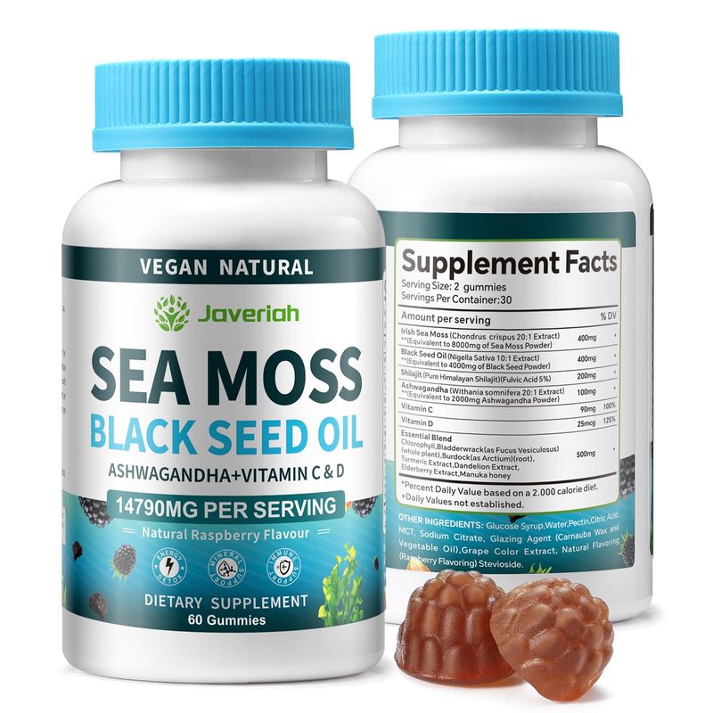 2Pack Supervegan Sea Moss Gummies with Black Seed Oil,Ashwagandha ...