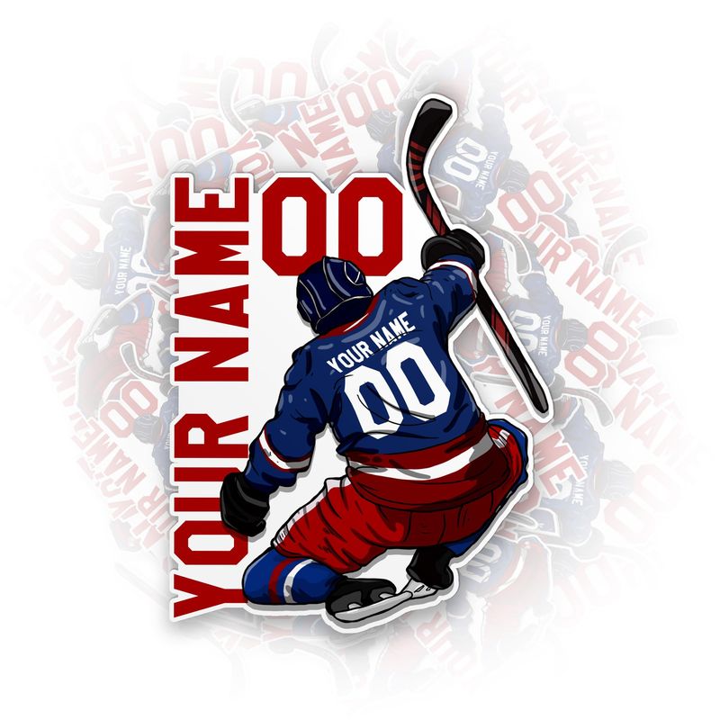 Custom Ice Hockey Sticker - Personalized Name, Number Jersey Back Side ...