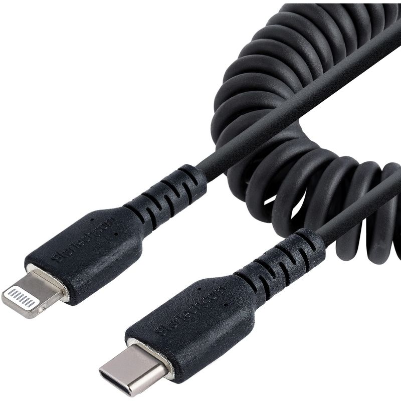 StarTech.com Heavy Duty Lightning to USB-C Cable, 50cm Coil/Black ...