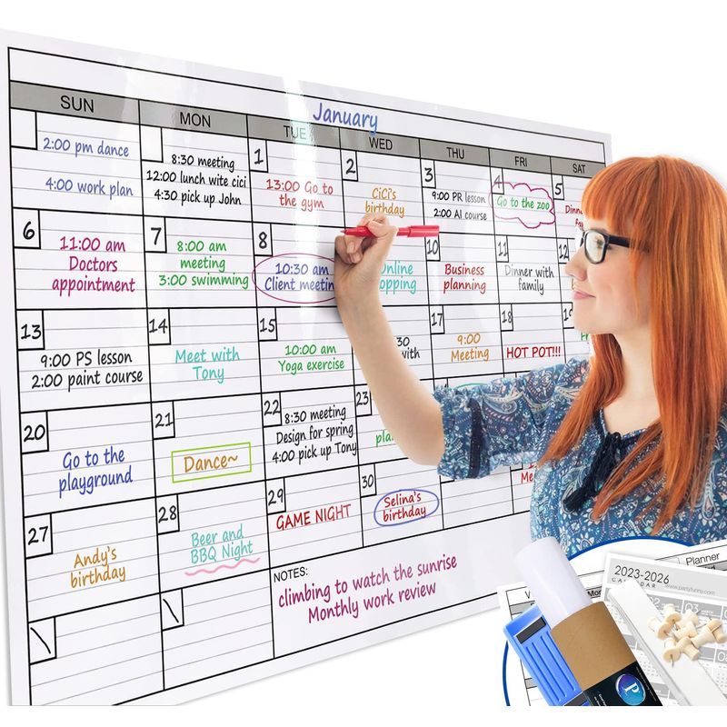 Dry Erase Monthly Extra Large White board Calendar for Wall, 25" by 38 ...
