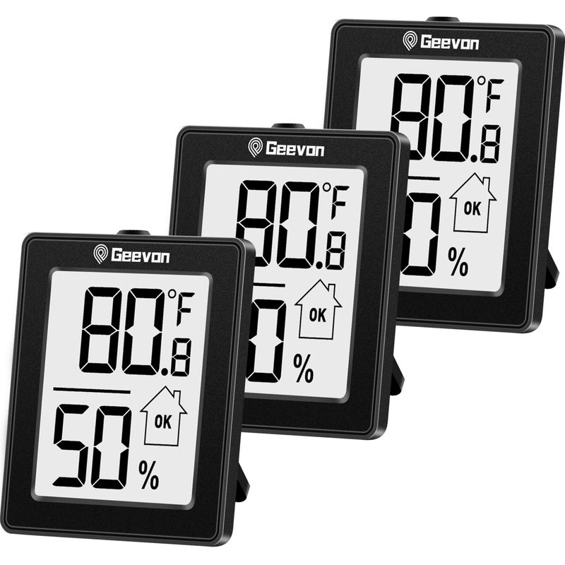 Geevon Digital Hygrometer, 3 Pack Indoor Thermometer Room Temperature ...