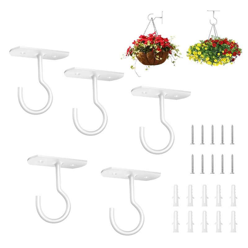 Xumann 5 Set Ceiling Hooks for Hanging Plants, 2.5 Inch Square Metal ...