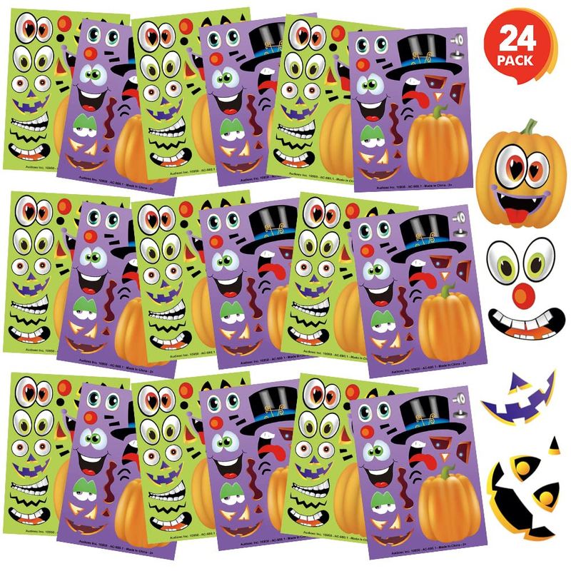ArtCreativity Make Your Own Jack-O-Lantern Face Sticker Set - 24 Sheets ...