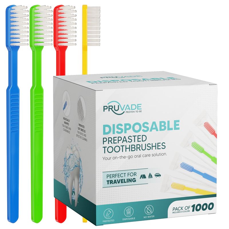 PRUVADE 144 Pack Disposable Toothbrushes with Toothpaste, Built In ...