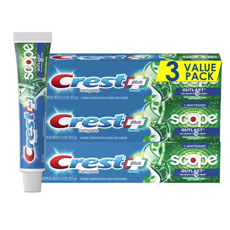 Crest Complete Whitening + Scope, Long Lasting Mint Toothpaste, Triple ...