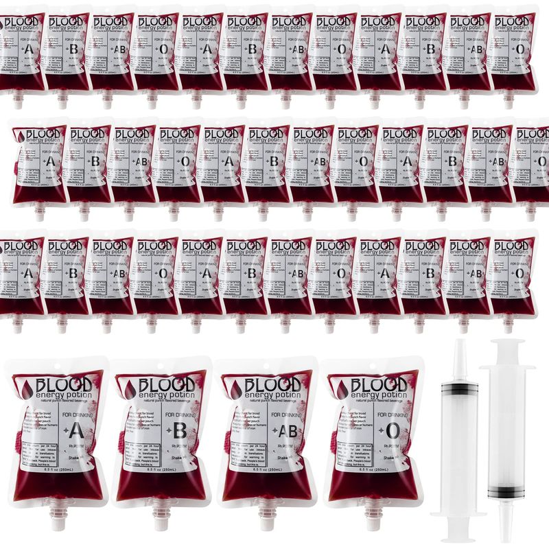 40 Packs Blood Bags for Drinking Iv Blood Bags with 2 Syringe 8.8 Fl oz ...