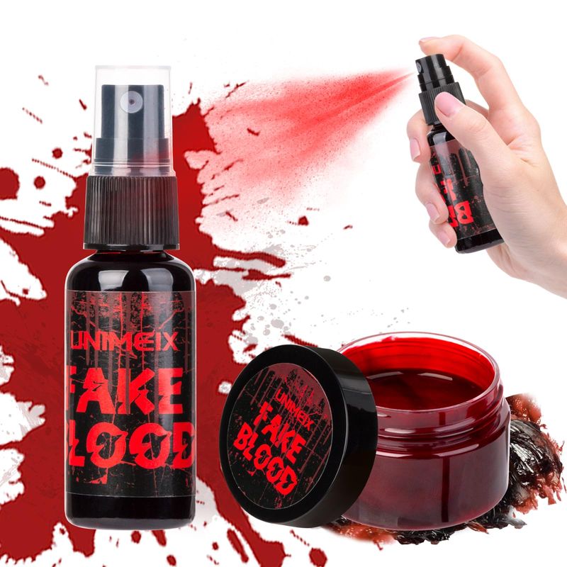 UNIMEIX 1 OZ Fake Blood Spray and 1 OZ Gel Fake Blood Makeup Kit ...