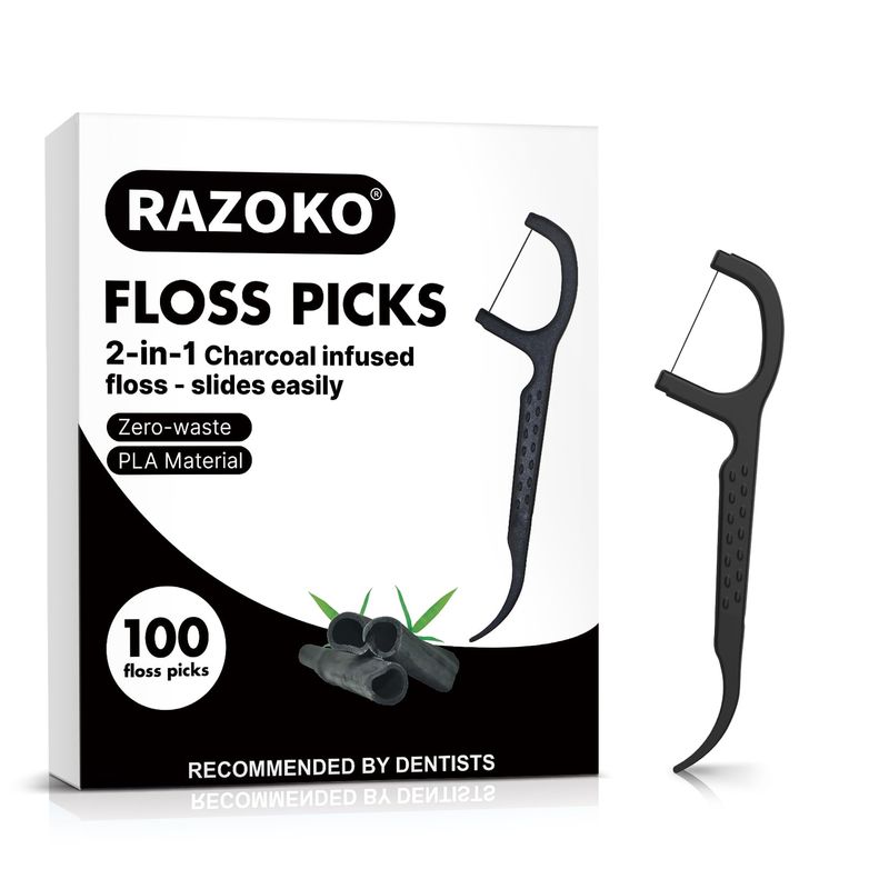 RAZOKO Natural Dental Floss Picks High Toughness Charcoal Toothpicks ...