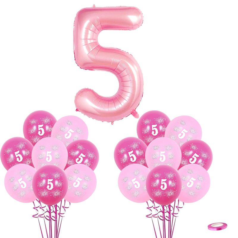 40" Baby Pink Number 5 Balloon & 16pcs 12" 5th Birthday Decorations for ...