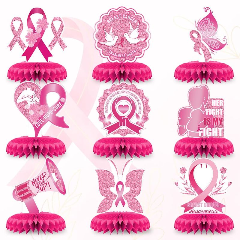 Hying 12PCS Breast Cancer Awareness Honeycomb Table Centerpiece for ...