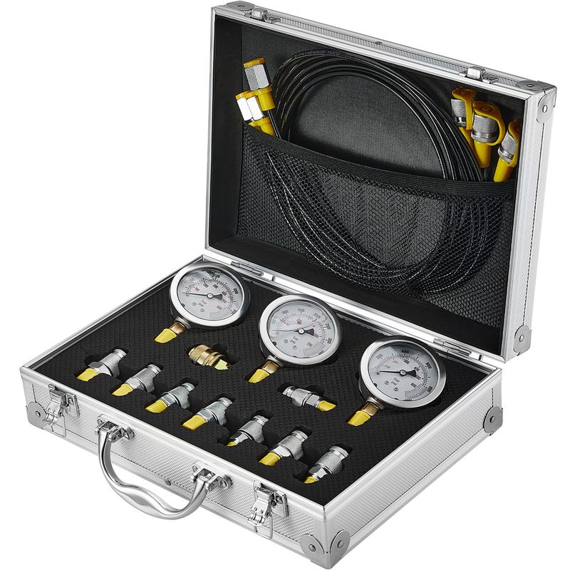 Hydraulic Pressure Test Kit 3 Gauges 9 Test Couplings 3 Test Hoses Case ...