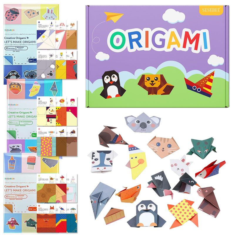 SeseBee Origami Kit for Kids, 90 Sheets Origami Paper, 3 Difficulty ...