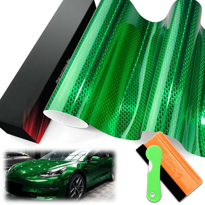 1FTx5FT PET Stealth Carbon Fiber Gloss Emerald Green Vinyl Wrap Auto ...