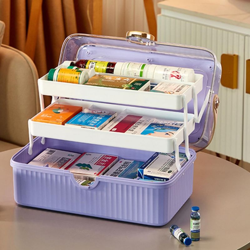 Medicine Box, With Handle, 3-Layer Foldable, First Aid Box, Portable ...