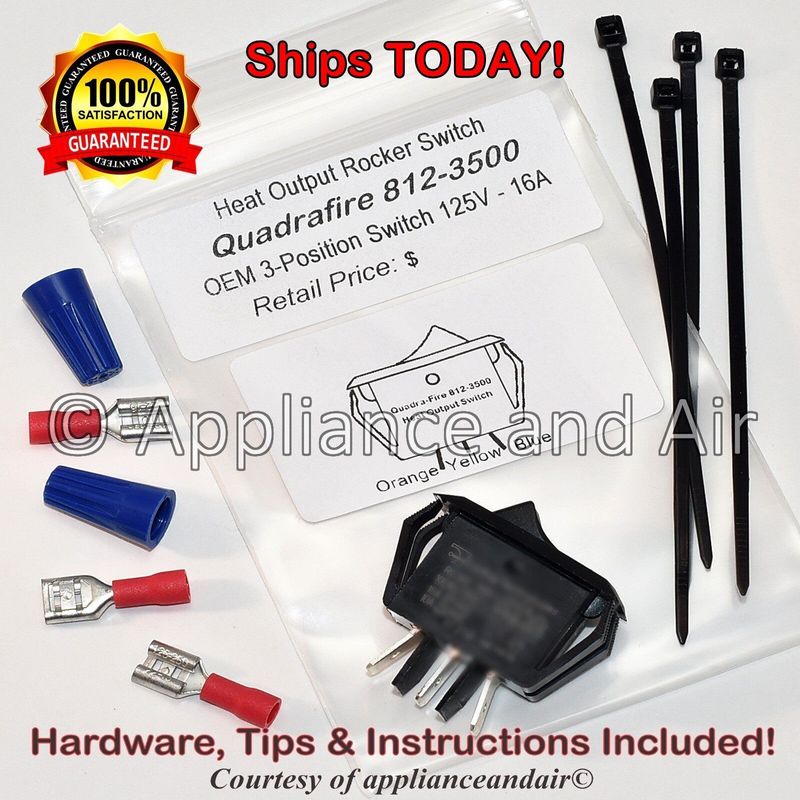 Quadra-Fire 812-3500 Heat Output Rocker Switch, 3-Way + Hardware, Ships ...