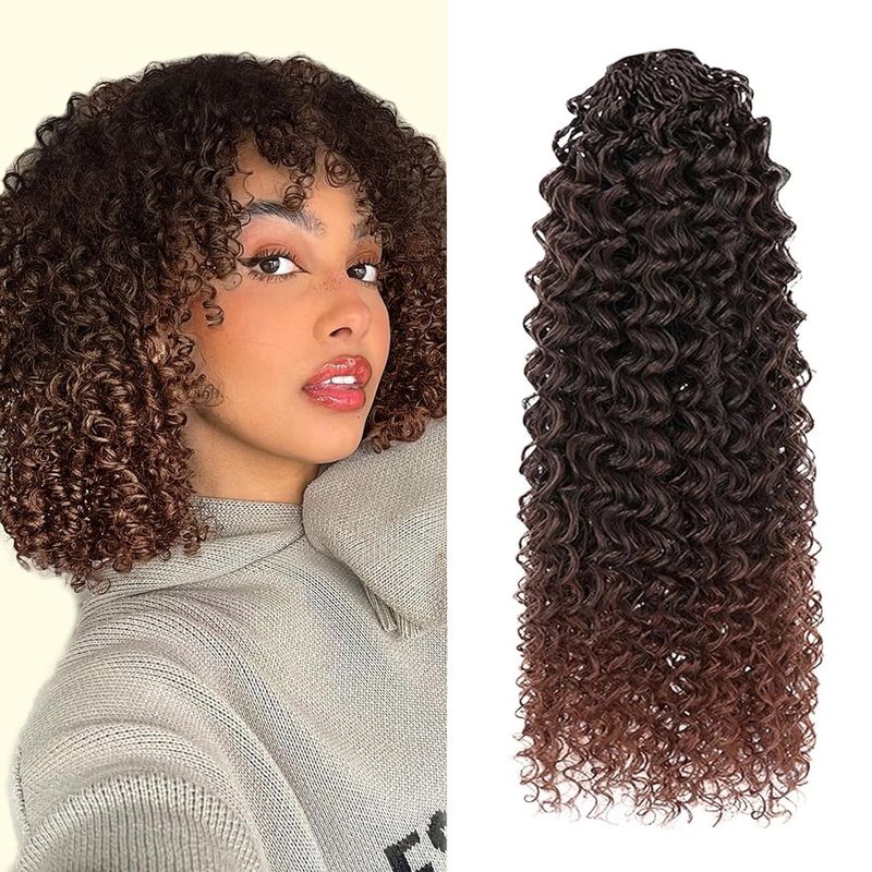 FLWAI Pre Looped Micro Kinky Curly Crochet Hair 3 Packs 12 Inch Black ...