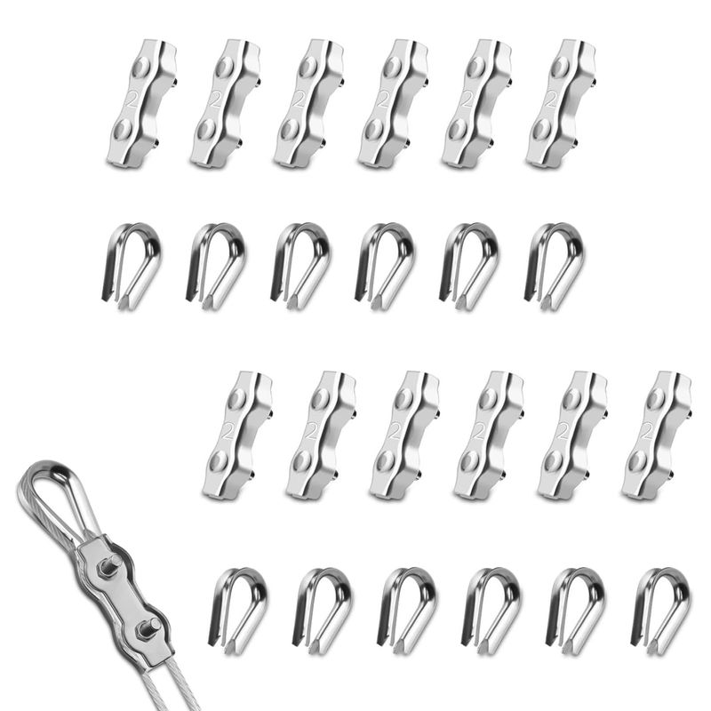 24PCS Wire Rope Clamp M2, 12PCS Stainless Steel Duplex Clamp with 12PCS ...