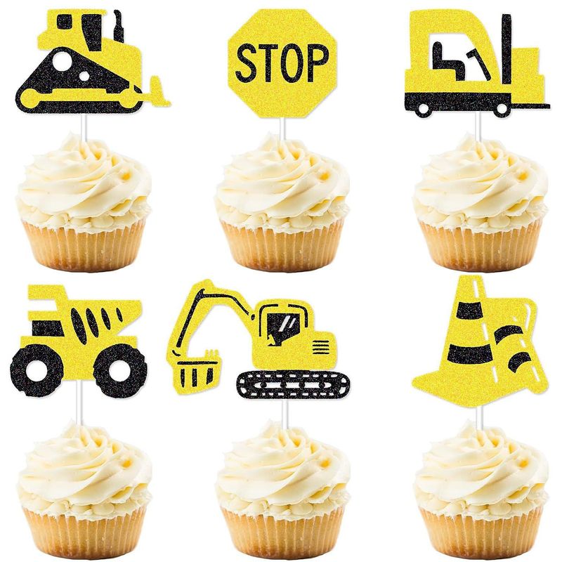 CODOMOR 24 Digger Cupcake Toppers Digger Birthday Cake Decoration ...