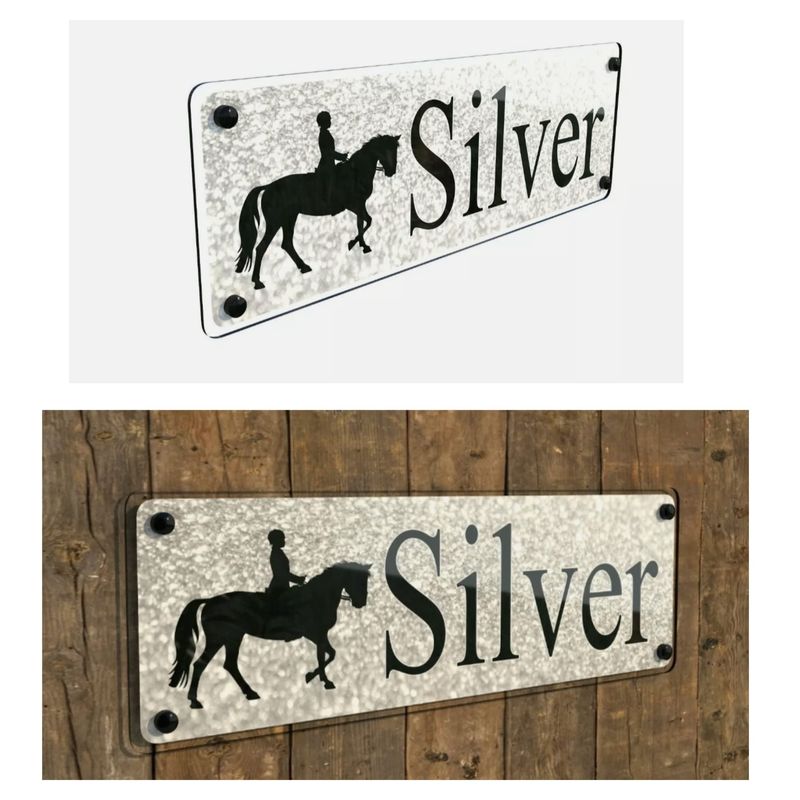 Tags4Nags Horse stable sign Personalised name signs with logo Silver ...