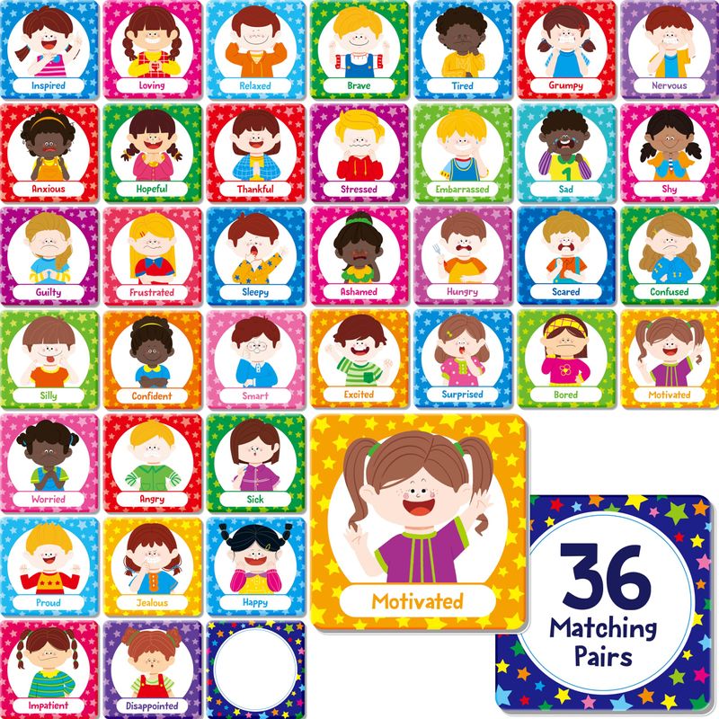 Hebayy 72 PCS Emotions Matching Game, 36 Pairs Feelings Memory Matching ...