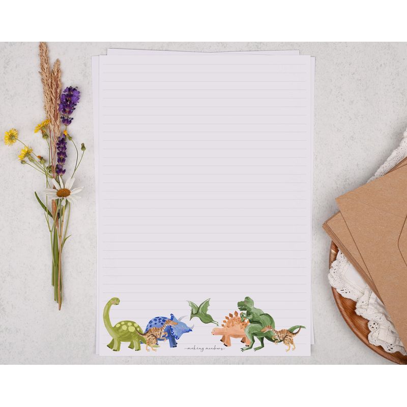 Making Meadows A4 Childrens Writing Paper Set Dinosaur Design (20 ...