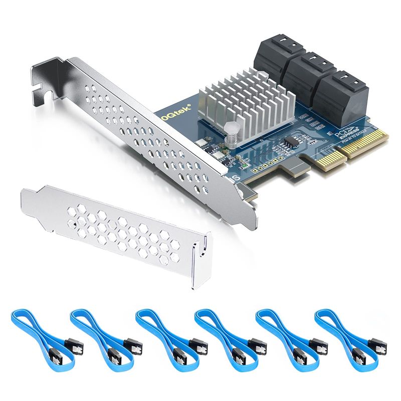 10Gtek PCIe SATA X4 Card 6 Port with 6 SATA Cables and Low Profile ...